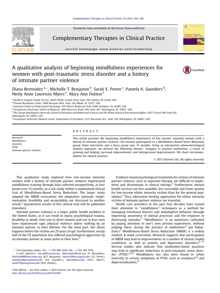 Bermudez 2013 Complement Ther Clin Pract | PDF | Psychological Trauma | Mindfulness