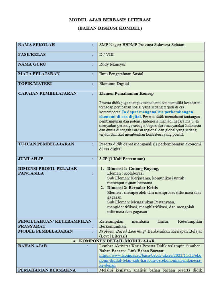 Modul Ajar - Literasi | PDF