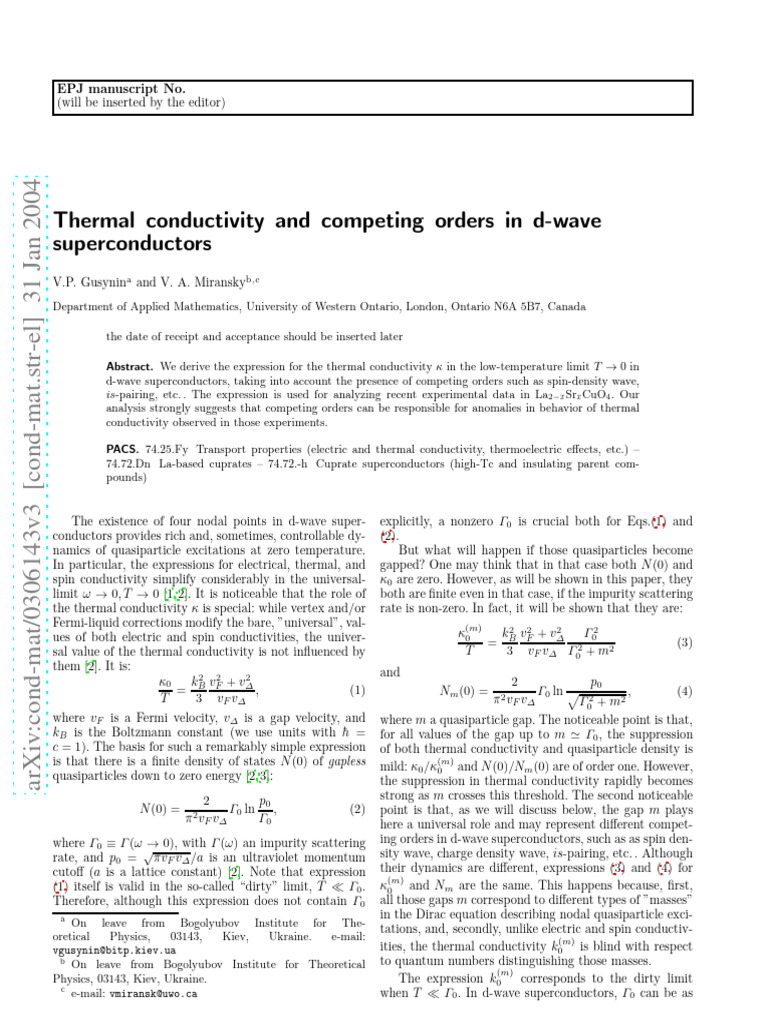 0306143v3 | PDF | Electrical Resistivity And Conductivity | Physical Sciences