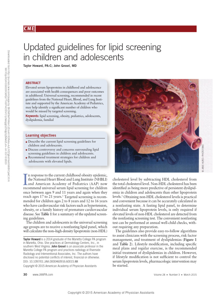 Updated Guidelines For Lipid Screening in Children.4 | PDF ...