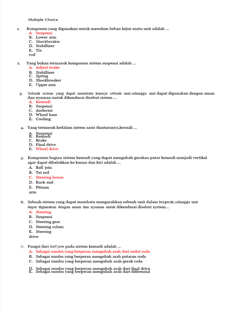 PDF Soal Pas Pemeliharaan Sasis Dan Pemindah Tenaga Xi Xii Tkro Compress | PDF