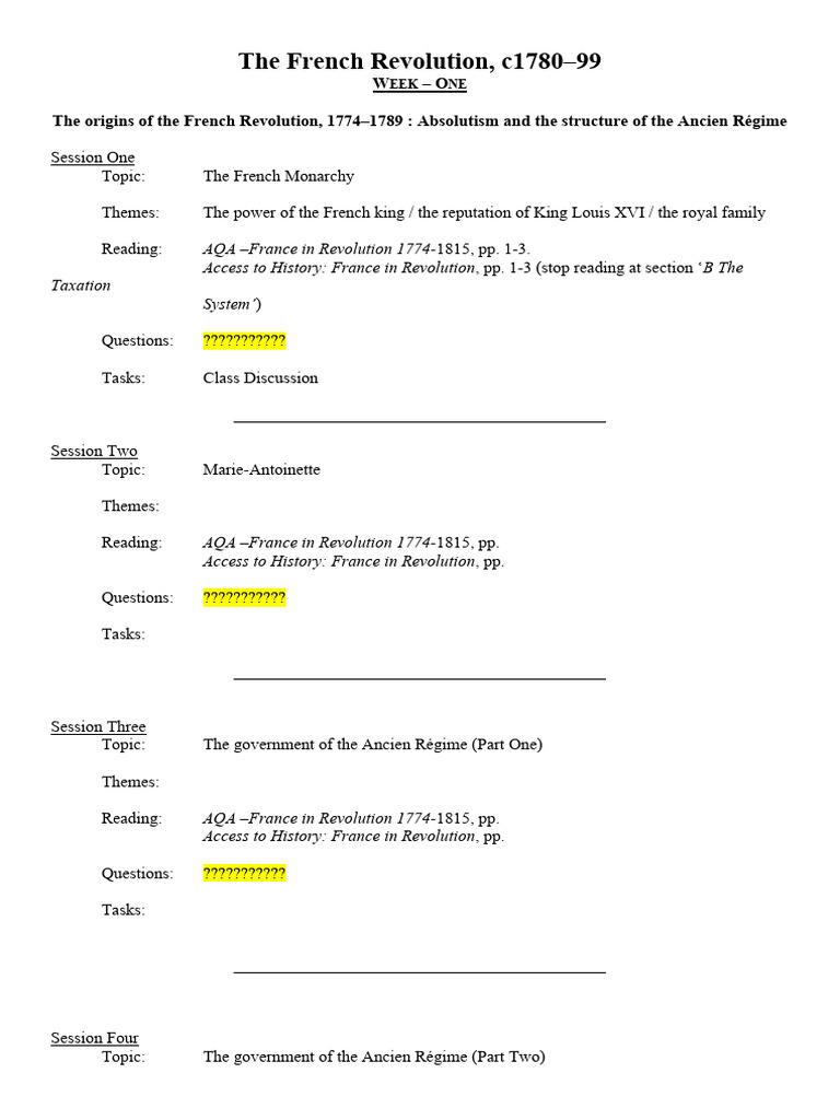 Syllabus - 2020 - The French Revolution | PDF | Kingdom Of France ...