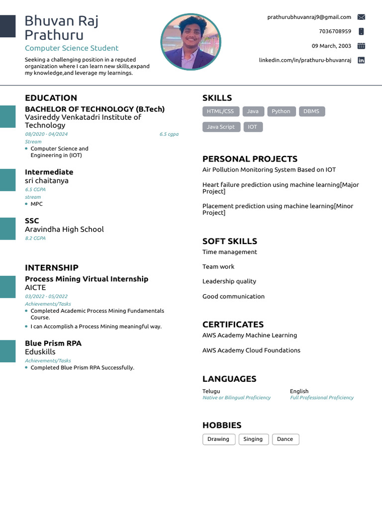 Computer Science Student Resume | PDF | Computing