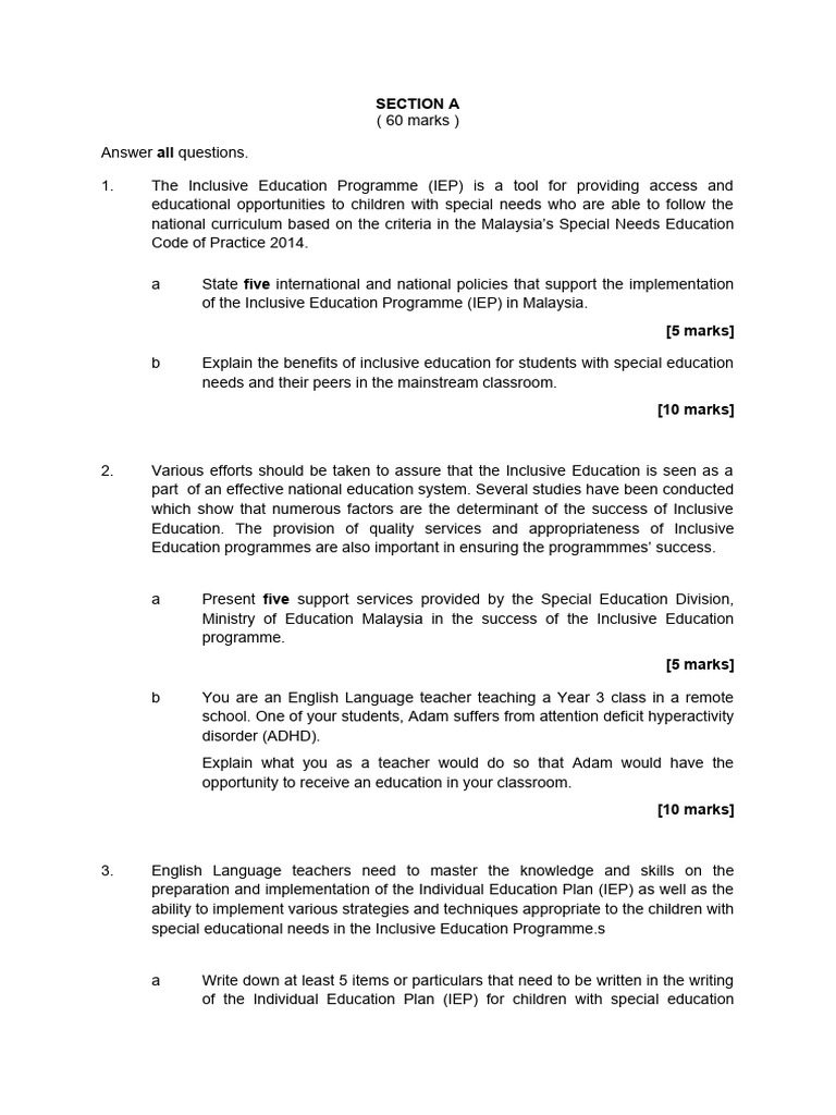 Mock Test | PDF | Inclusion (Education) | Special Education