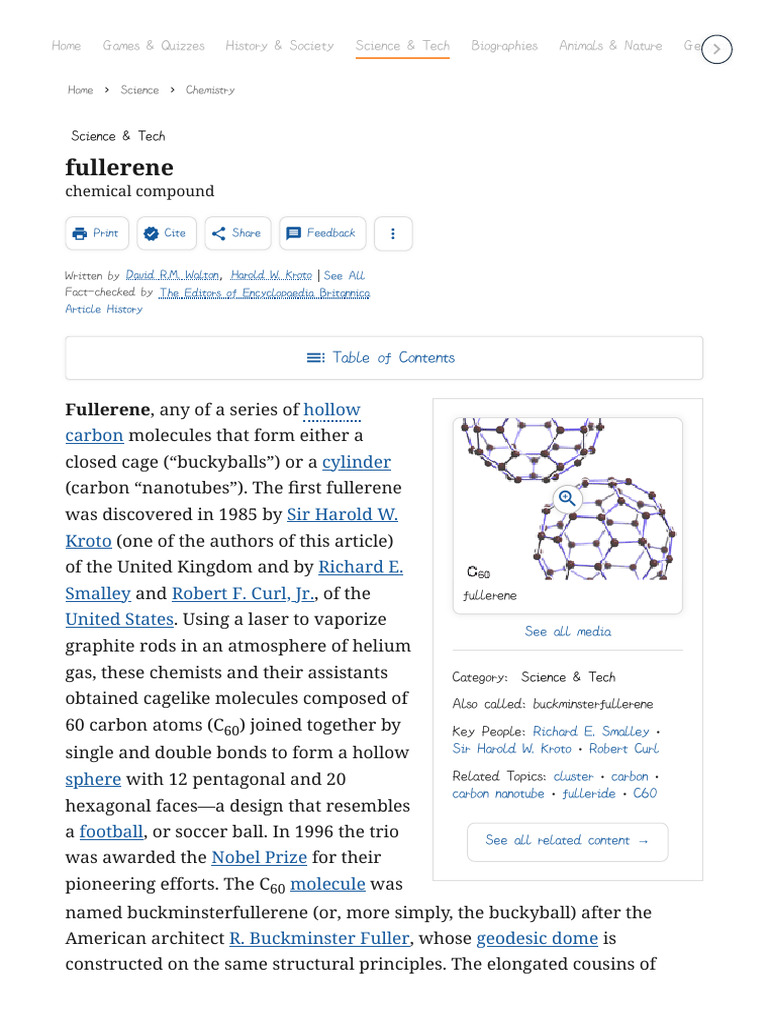 Fullerene - Definition, Properties, Uses, & Facts - Britannica | PDF | Fullerene | Carbon Nanotube