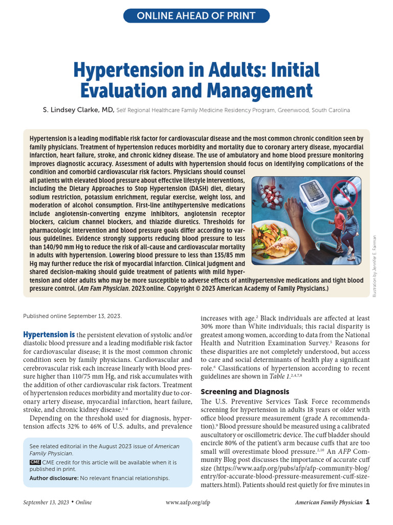 Hypertension Initial Evalaution and Management AAFP, 2023 | PDF ...