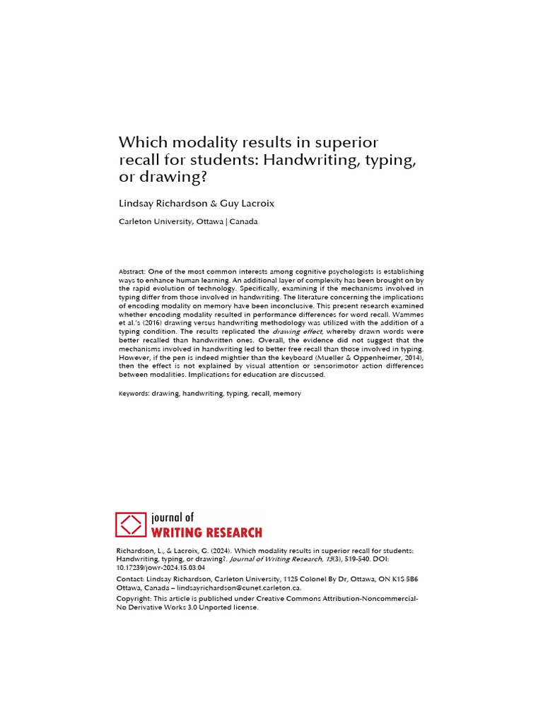 JoWR 2024 Vol5 Nr3 Richardson Lacroix | PDF | Recall (Memory) | Memory