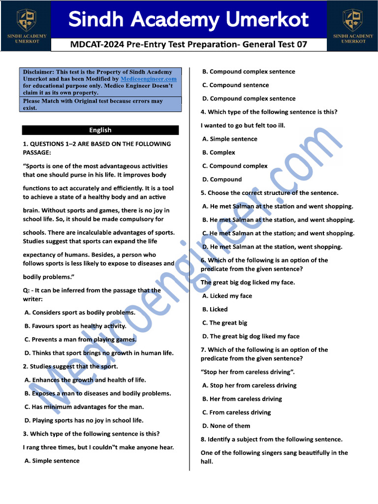 [Medicoengineer.com] Unsolved Spsc Gt-7 Pre Enrty Mdcat-2024 | PDF