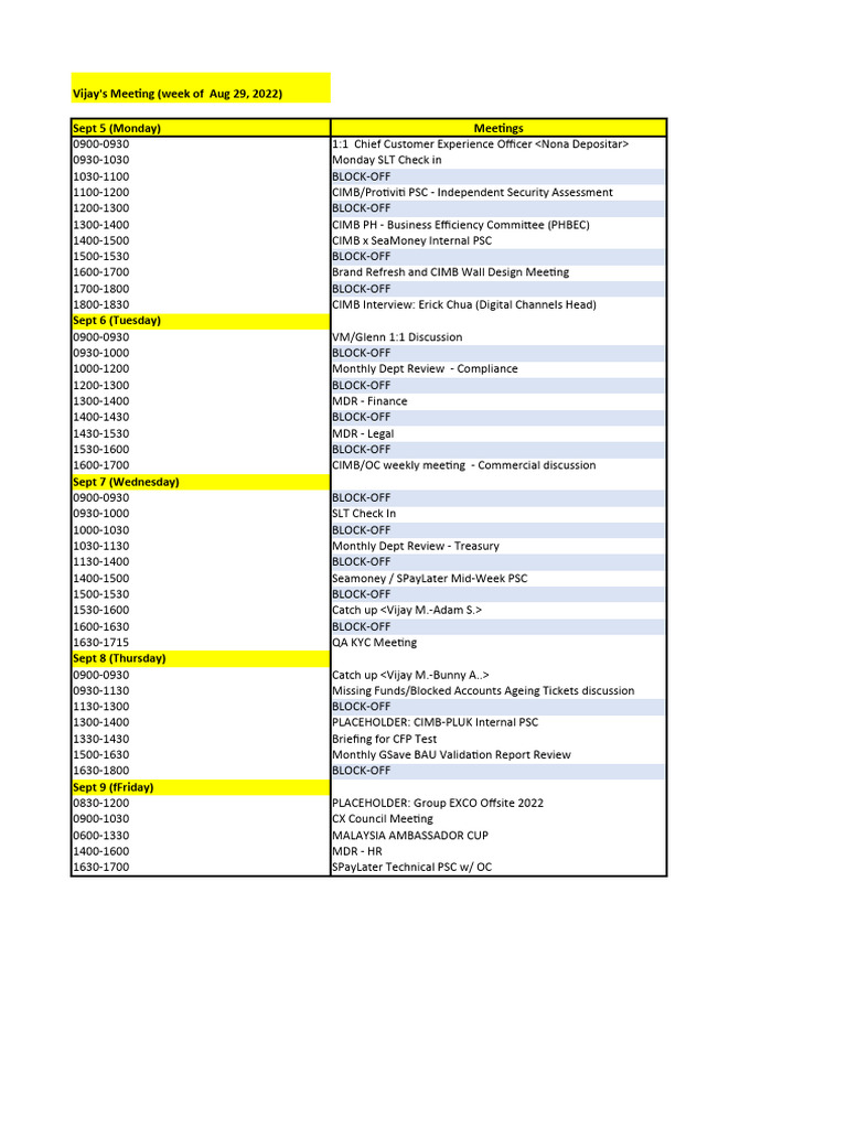 Executive Meeting Schedule | PDF