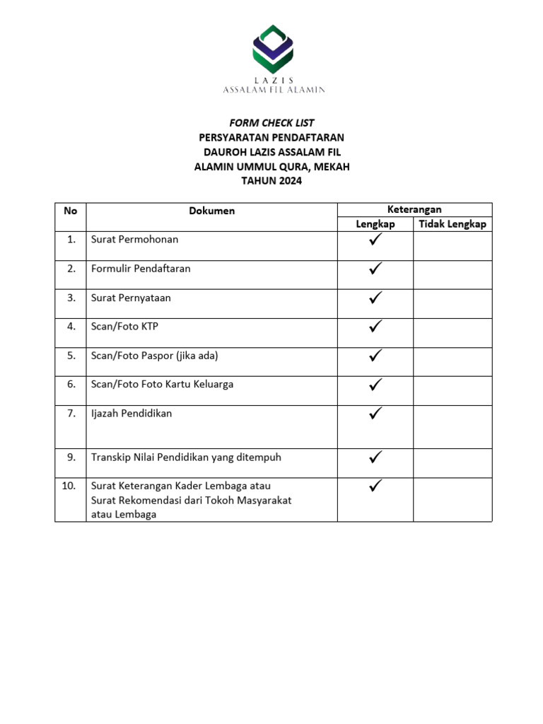 Formulir Pendaftaran Dauroh Lazis ASFA 2024 | PDF
