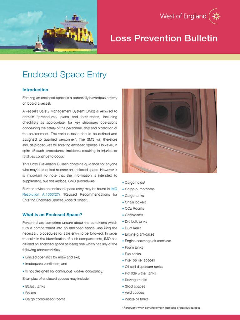 Loss Prevention Bulletin Enclosed Space Entry | PDF | Oxygen | Nitrogen