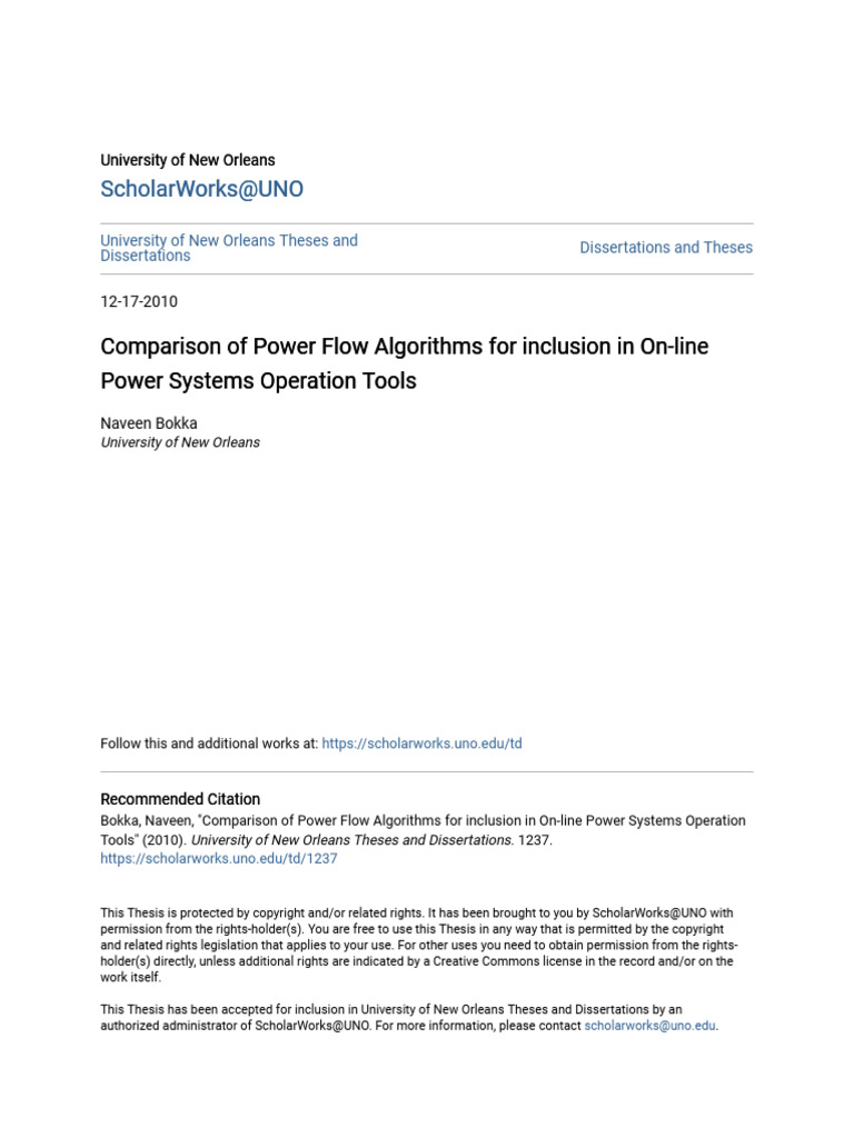 Comparison of Power Flow Algorithms For Inclusion in On-Line Powe | PDF | Matrix (Mathematics ...