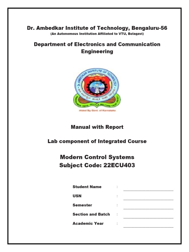 22ECU403 Integrated Lab | PDF | Control System | Matlab