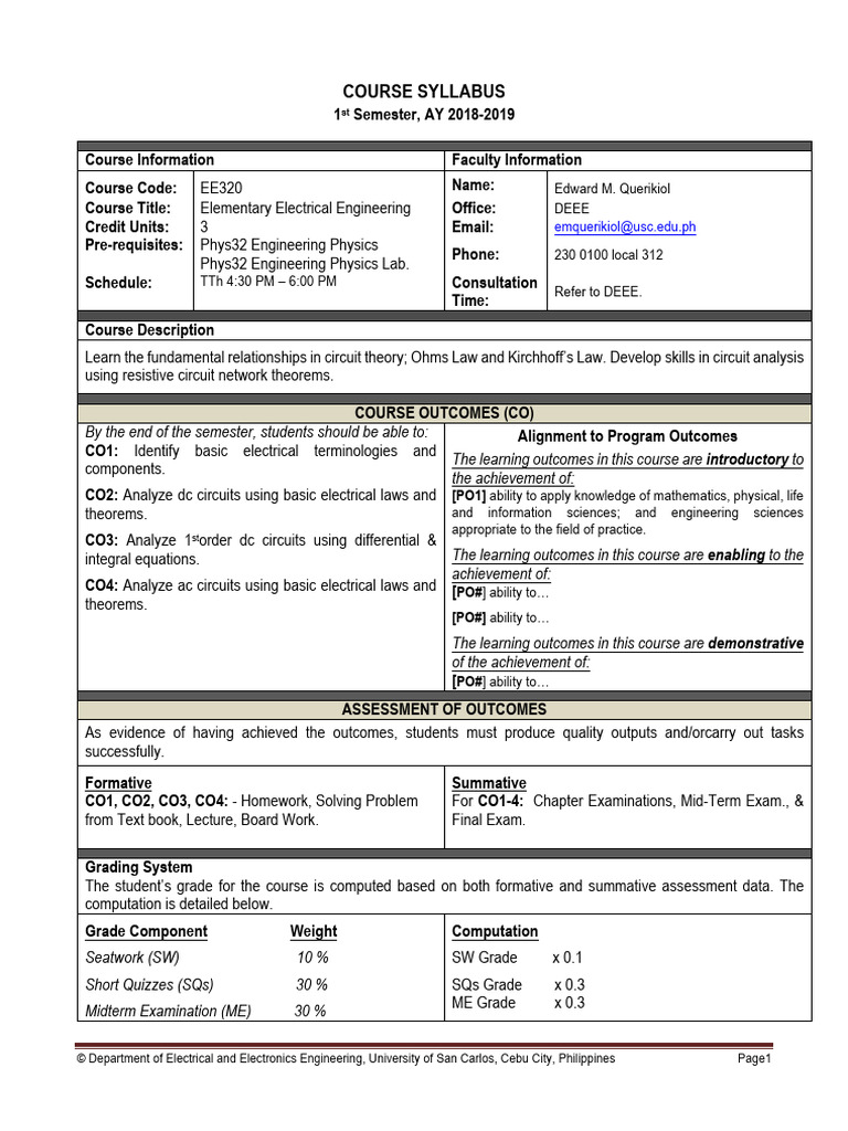 Form 3 EE320 - Syllabus | PDF | Electrical Network | Electrical Engineering