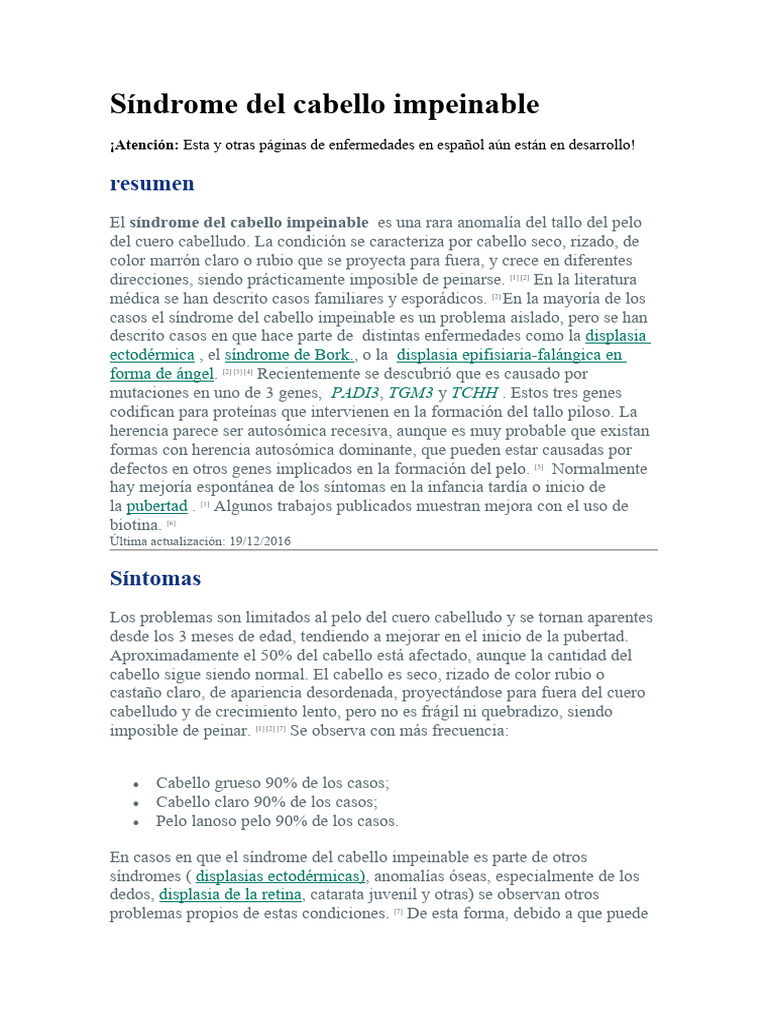 Síndrome Del Cabello Impeinable | PDF | Mutación | Medicina CLINICA