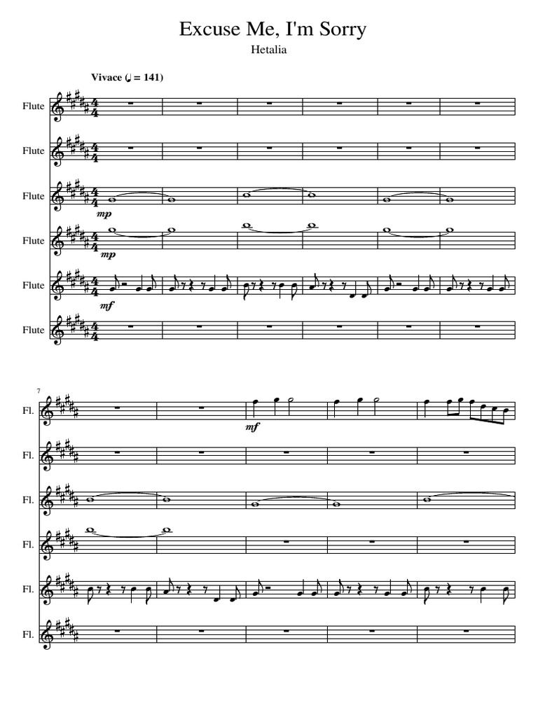 Hetalia Excuse Me Im Sorry For Six Flutes | PDF