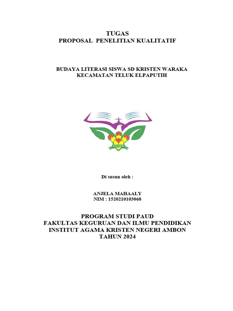 Tugas Proposal Penelitian Kualitatif Anjela Mahaaly | PDF