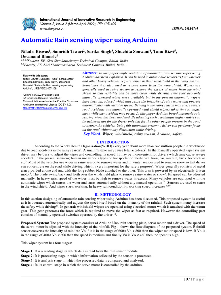 Automatic Rain Sensing Wiper Using Arduino | PDF | Motor Vehicle ...