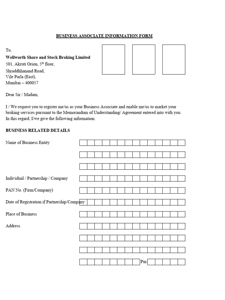 Business Associate Information Form-Subbrokerapplicationform | PDF ...