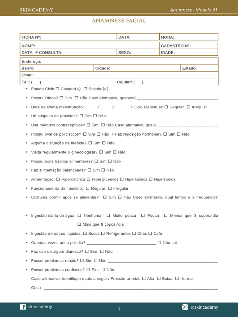 fichas de anamnese skin eletroterapia | PDF | Medicina Clínica ...