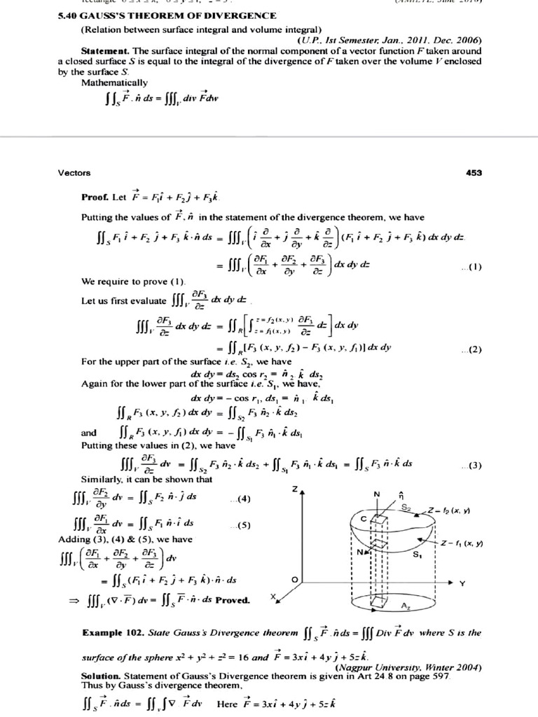 Gauss Divergence Theorem | PDF | Divergence | Sphere