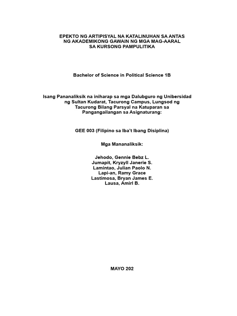 Epekto NG Artipisyal Na Katalinuhan Sa Akademikong Gawaing NG Mga Mag-Aaral NG Kursong ...