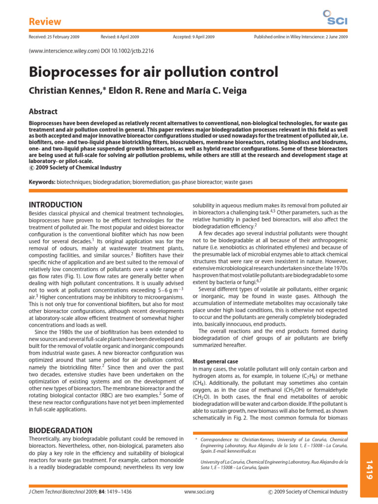 Bioprocesses For Air Pollution Control | PDF | Biodegradation | Materials