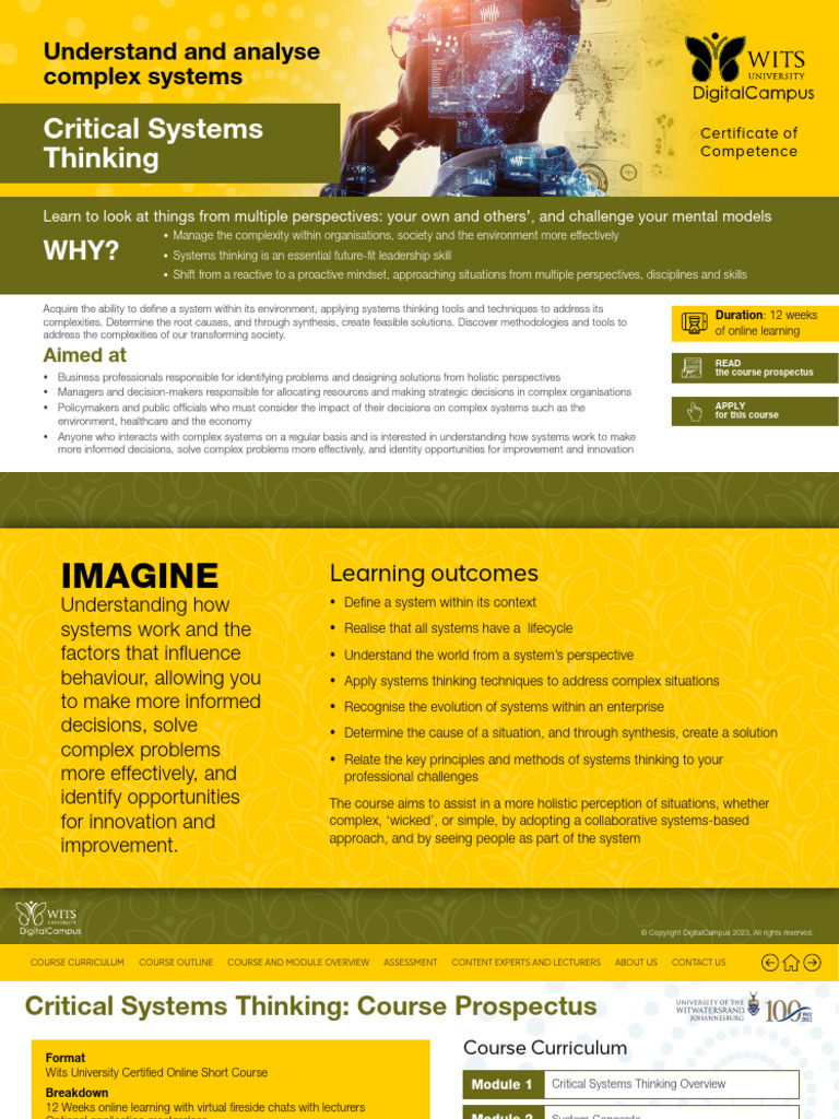 Critical Systems Thinking WitsDigitalCampus v.23.2 | PDF | System | Curriculum