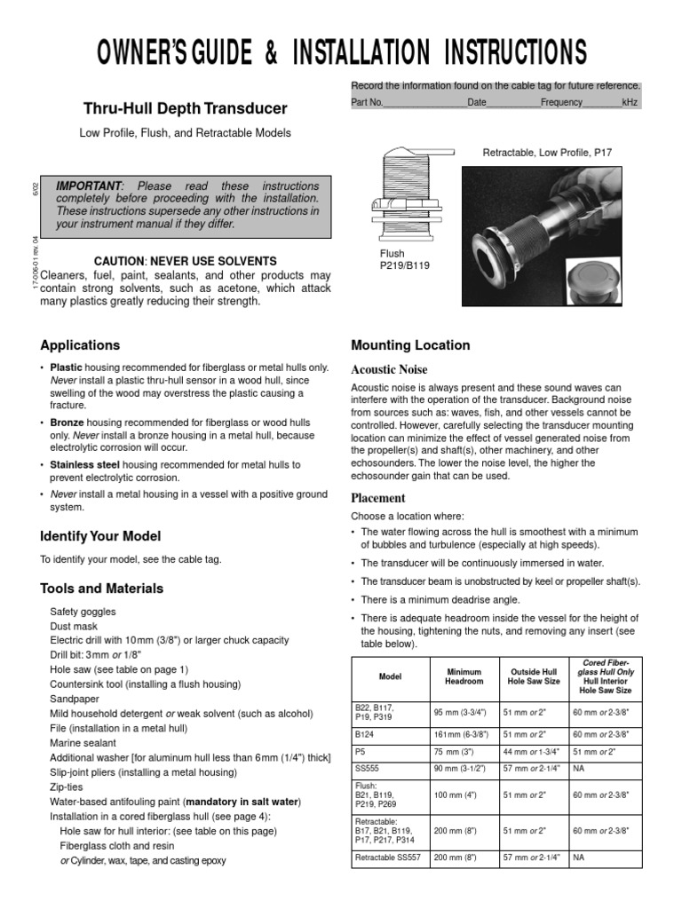 Airmar Transducer Thru-Hull Mounting | PDF | Electrical Connector | Screw