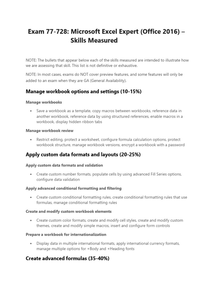 Exam-77-728-Microsoft-Excel-Expert - (Office 2016) | PDF | Microsoft ...