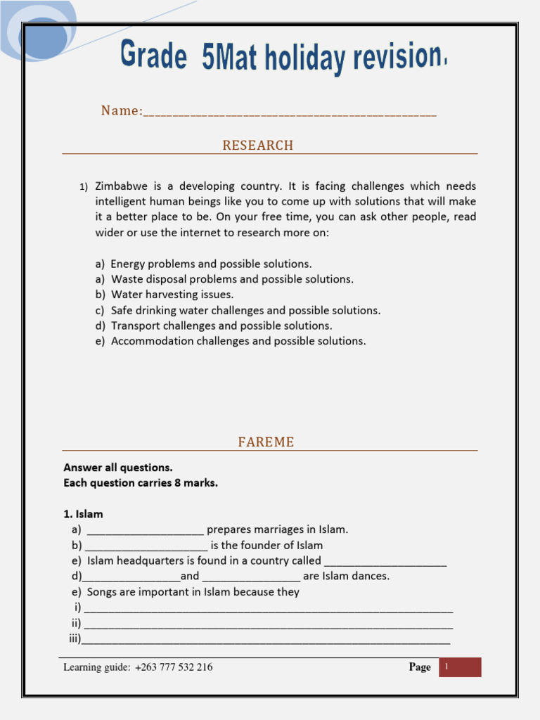 2024 Grade 5 Term 1 Holiday Homework Final | PDF | Soil | Erosion
