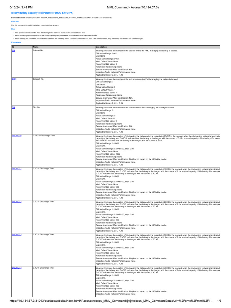 MOD BATCTPA MML Command - Access | PDF | Parameter (Computer Programming) | Power Supply