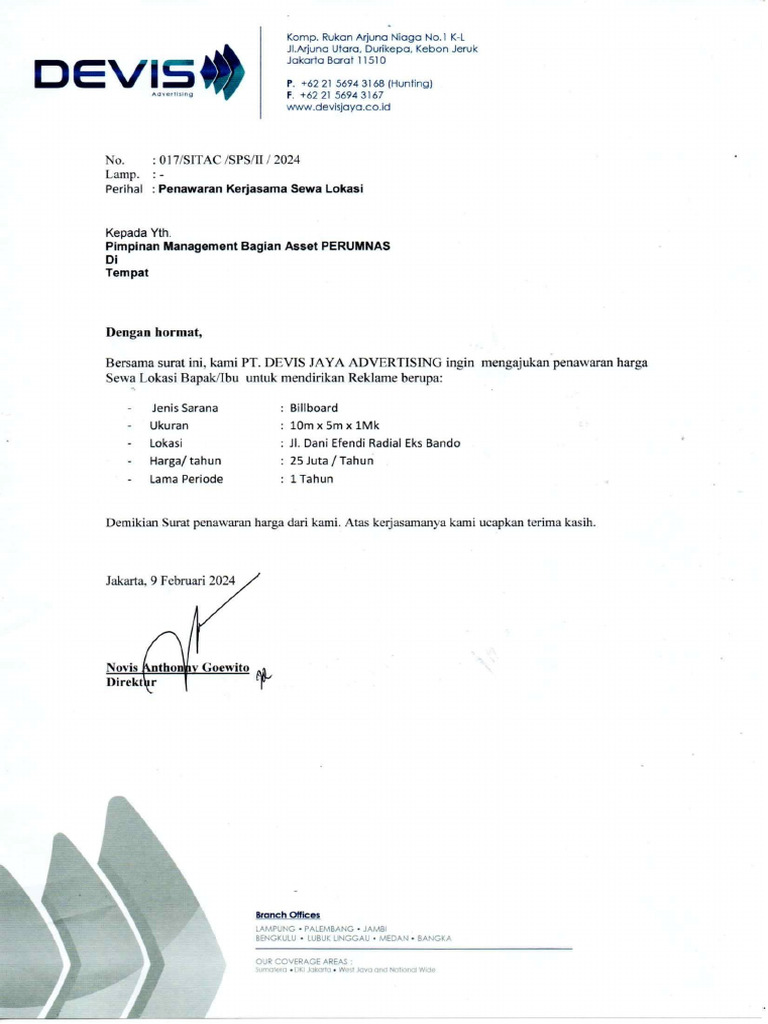 Surat Penawaran Selok PERUMNAS Radial Eks Bando | PDF