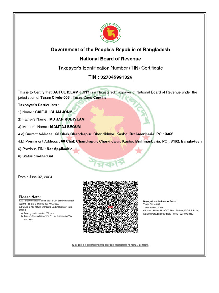NBR Tin Certificate 327045991326 | PDF