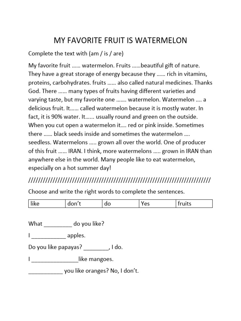 My Favorite Fruit: Watermelon Essay | PDF