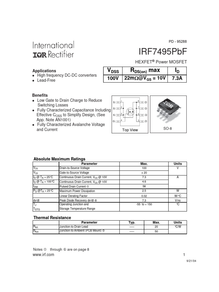 Infineon-IRF7495-DataSheet-v01_01-EN | Download Free PDF | Field Effect Transistor | Electrical ...