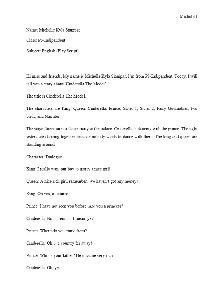 Michelle - English (Play Script) | PDF | Cinderella | Fairies