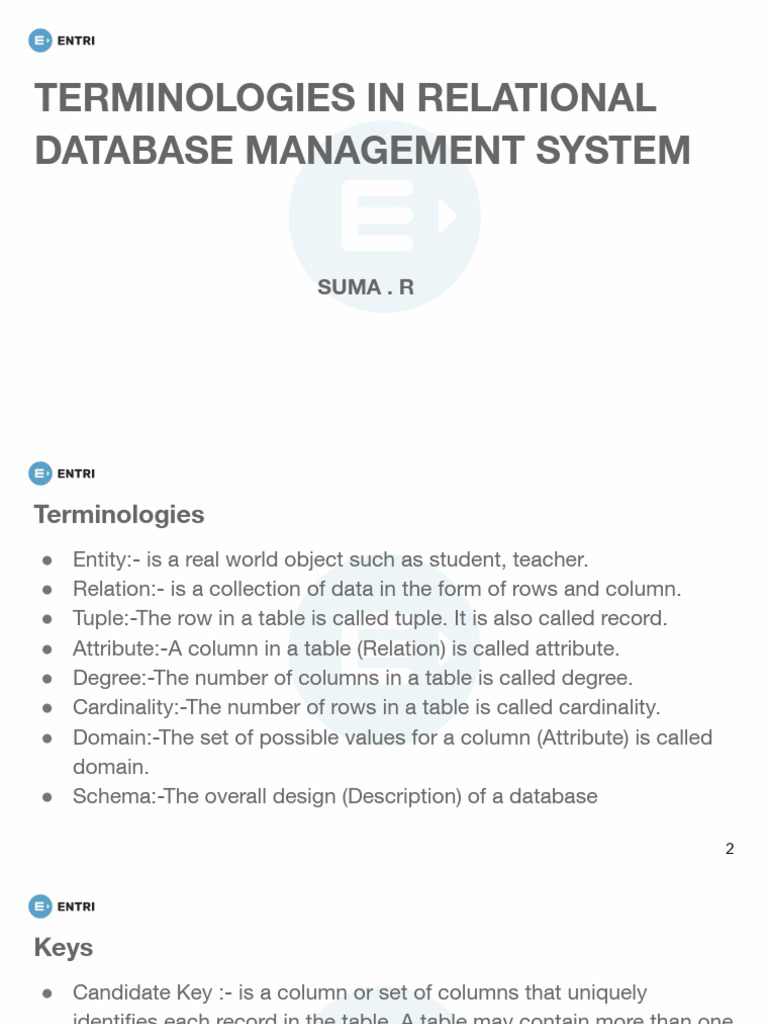 DBMS Terminologies | Download Free PDF | Databases | Table (Database)