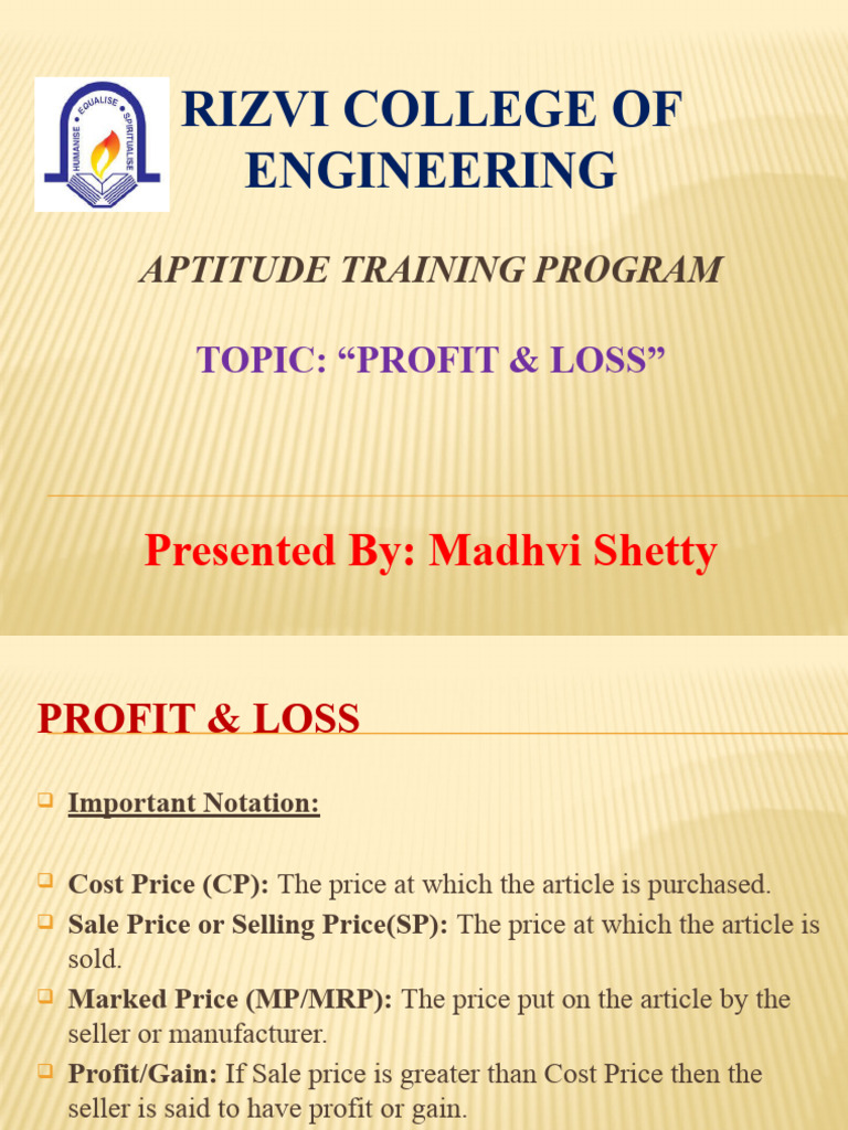 Profit & Loss Calculations Guide | PDF | Prices | Sales