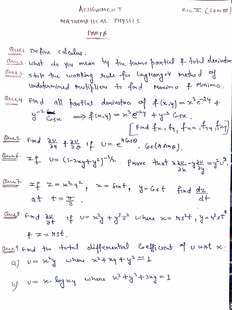 Assignment Mathematical Physics | PDF | Differential Equations | Equations