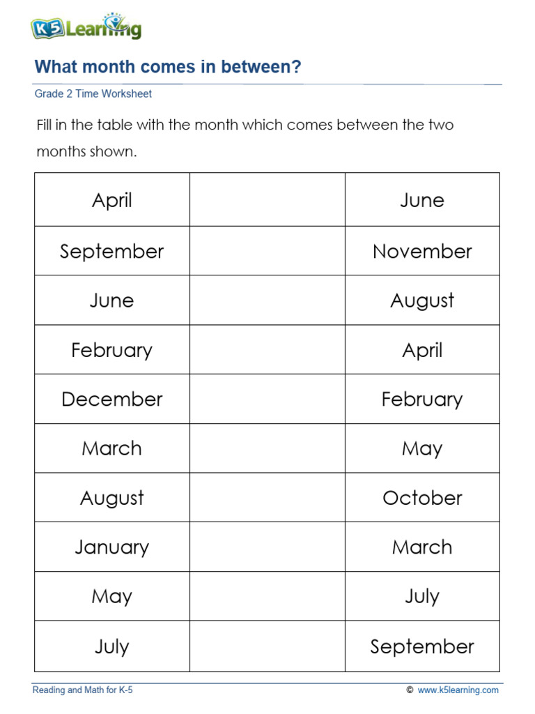 Grade 2 Months of Year Between A | PDF