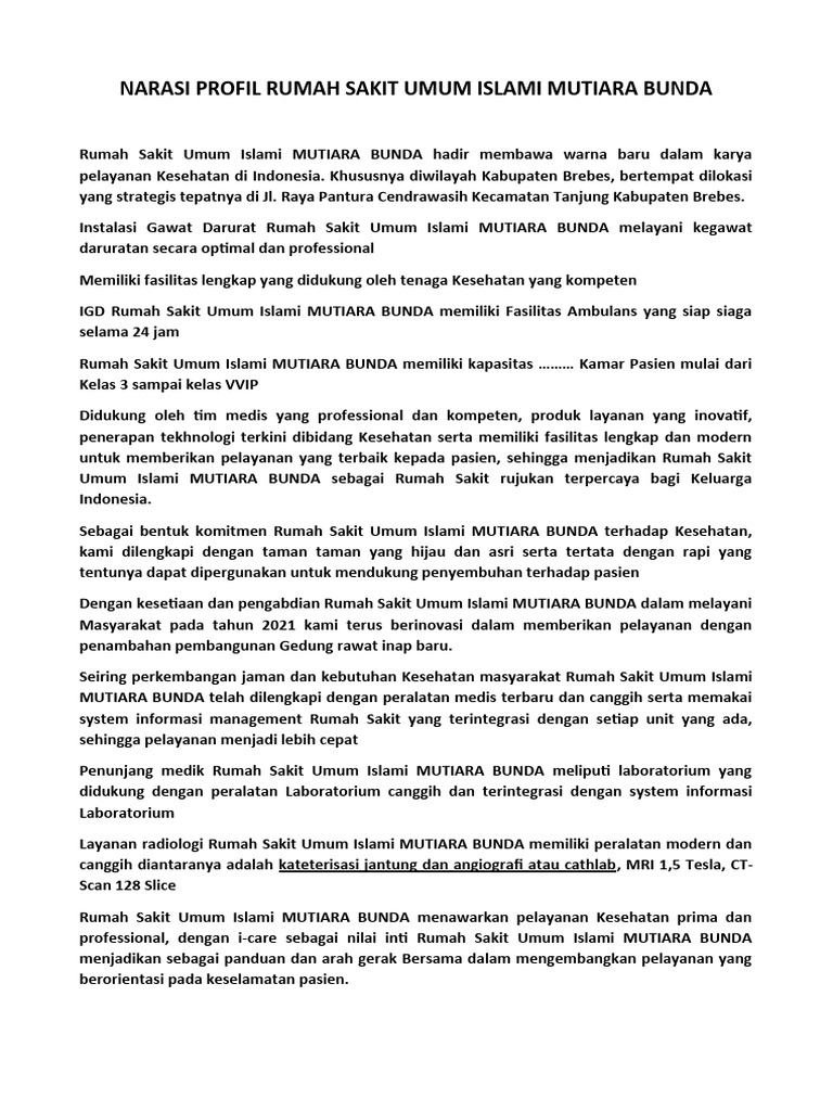 Narasi Profil Rumah Sakit | PDF