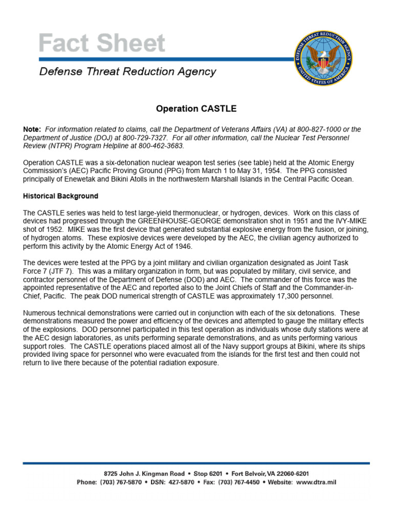 Operation CASTLE Nuclear Tests Overview | PDF | Ionizing Radiation ...