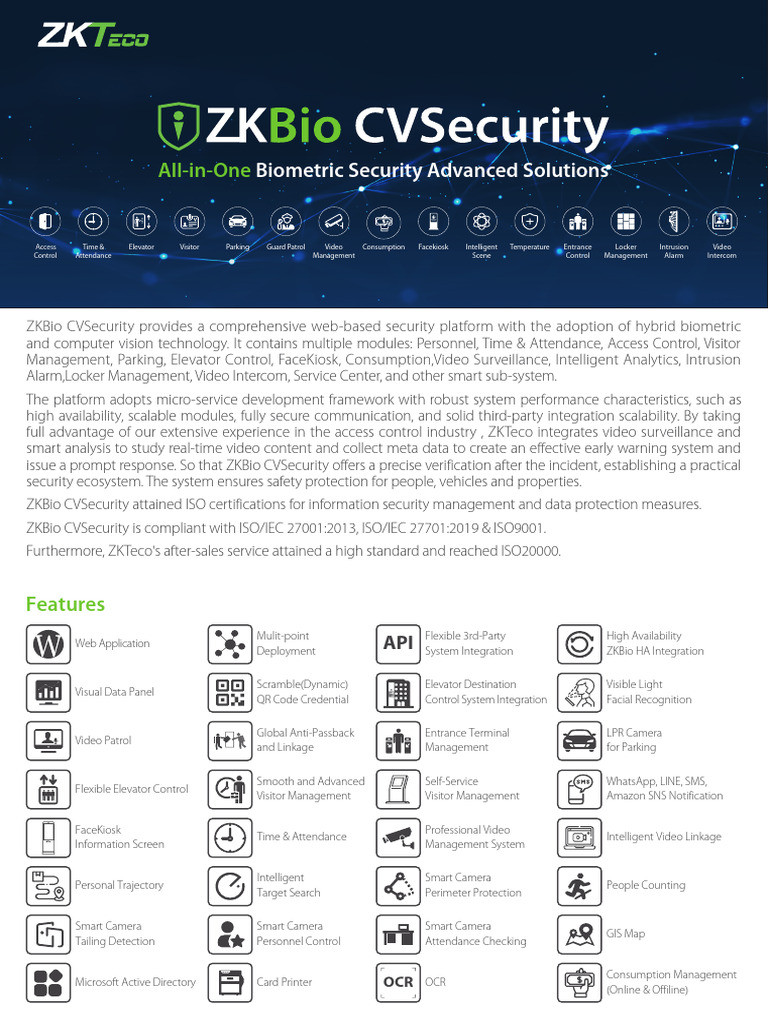 2-Zkbio Cvsecurity 6.1.0 R-Datasheet 20240103 | PDF | Access Control ...