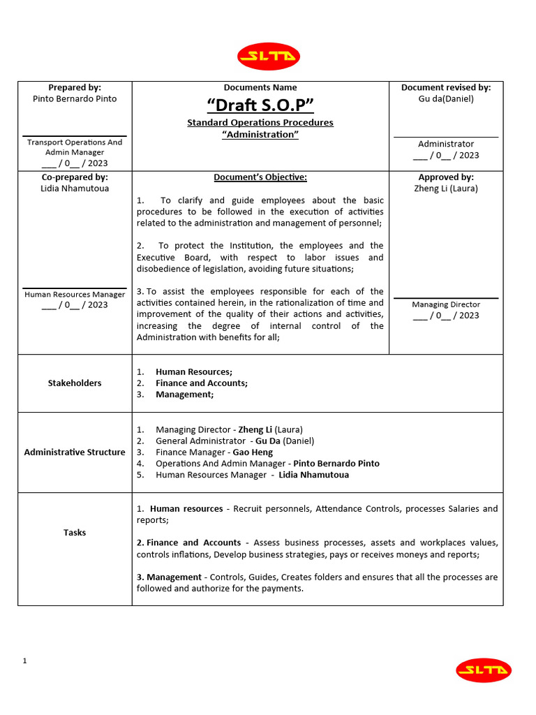 SOP - Administration - English | PDF | Employment | Human Resources