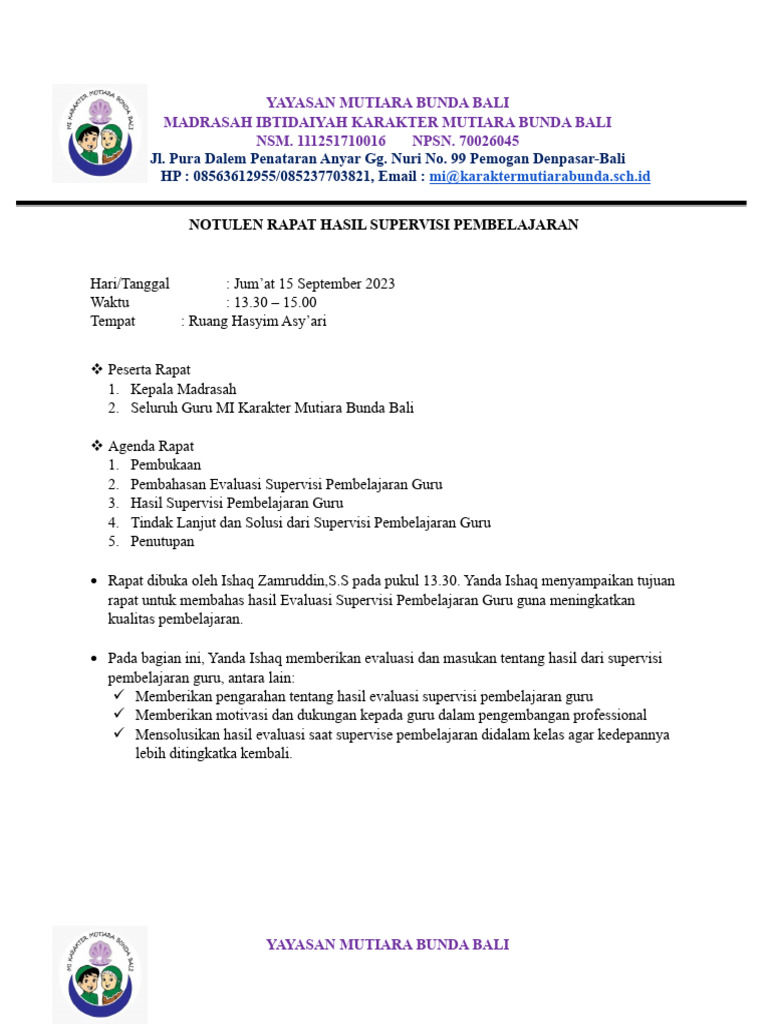 NOTULEN RAPAT HASIL SUPERVISI | PDF