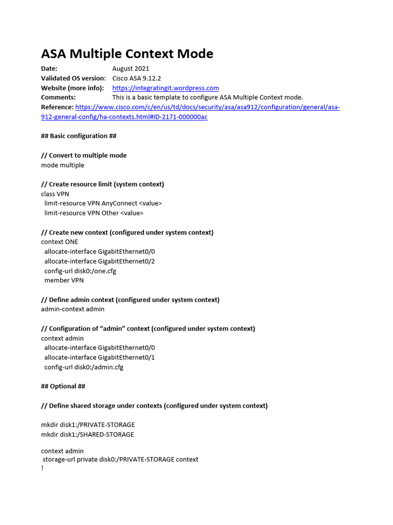 Asa Multi Context | PDF | Virtual Private Network | File Transfer Protocol