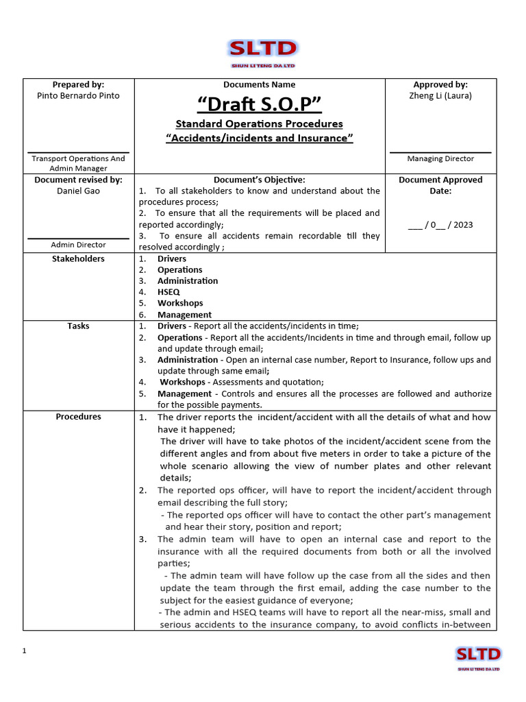 SOP - Accident or Incident and Ensurance | PDF | Technology & Engineering