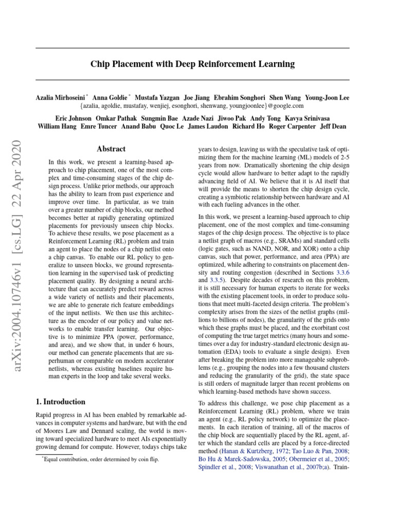 Chip Placement with Deep Reinforcement Learning | Download Free PDF | Mathematical Optimization ...