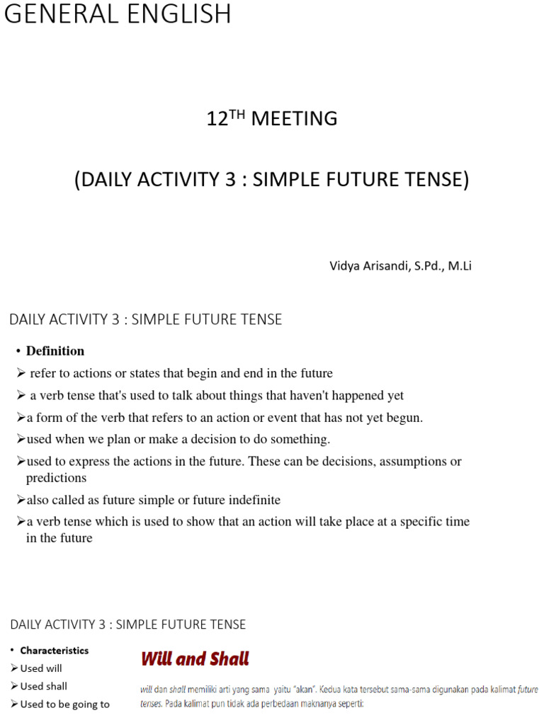 Daily Activity 3 Simple Future Tense (1) | PDF | Verb | Grammatical Tense